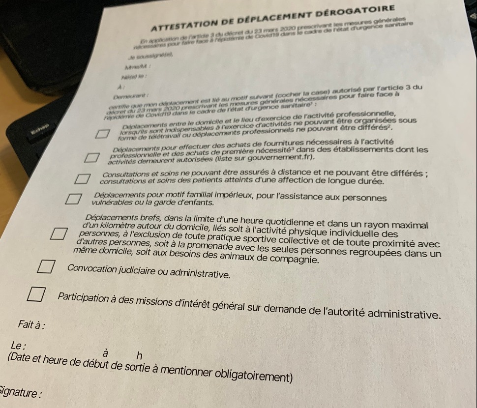 Téléchargez ici la nouvelle version de l’attestation obligatoire de sortie